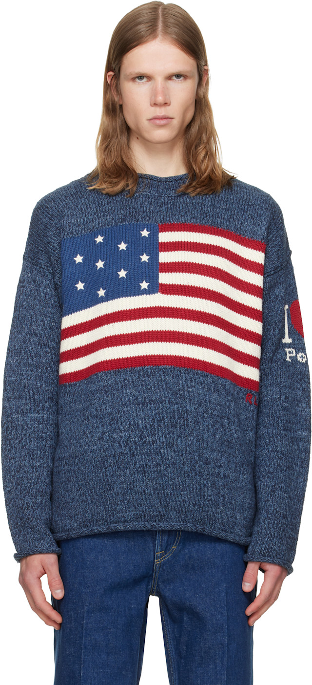 Polo Ralph Lauren: Blue 'The I Heart Polo' Flag Sweater | SSENSE Canada