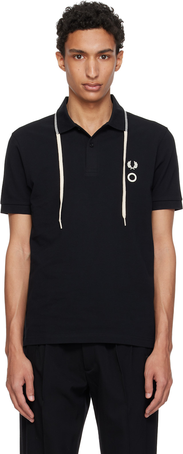 Craig Green: Black Fred Perry Edition Drawcord Collar Polo | SSENSE Canada